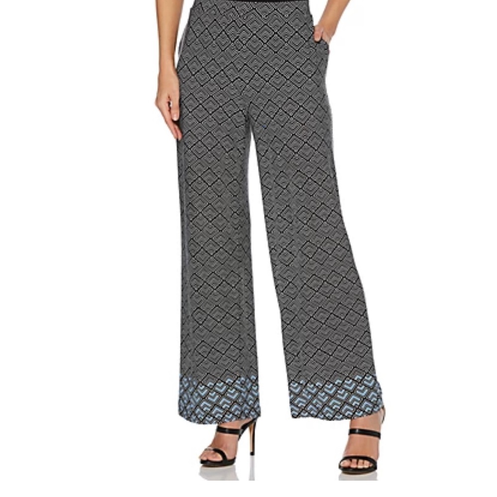 Rafaella Small Black And Blue Geometric Pants. Gently… - Gem